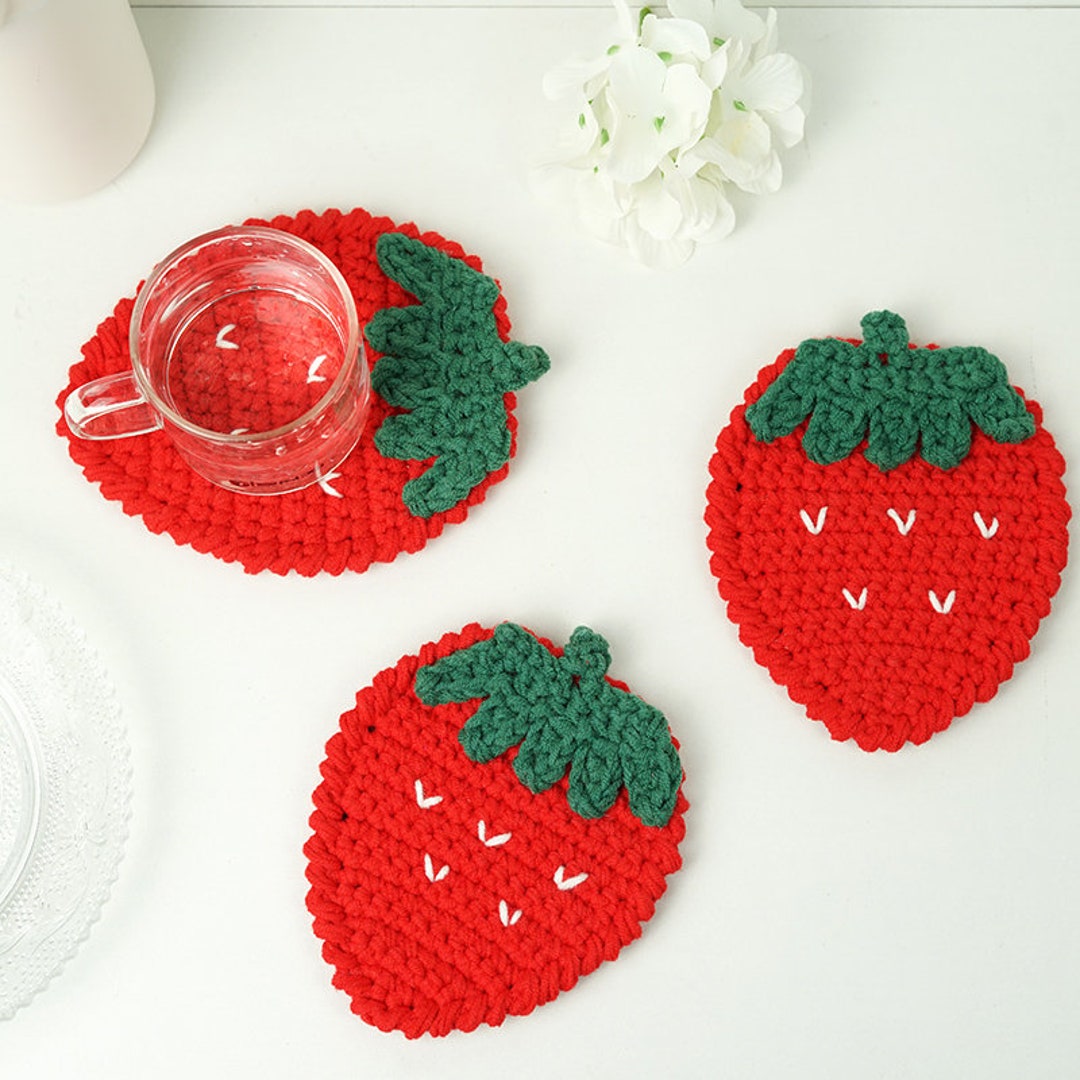 Strawberry Coaster,strawberry Crochet Coaster,crochet Coaster,granny ...