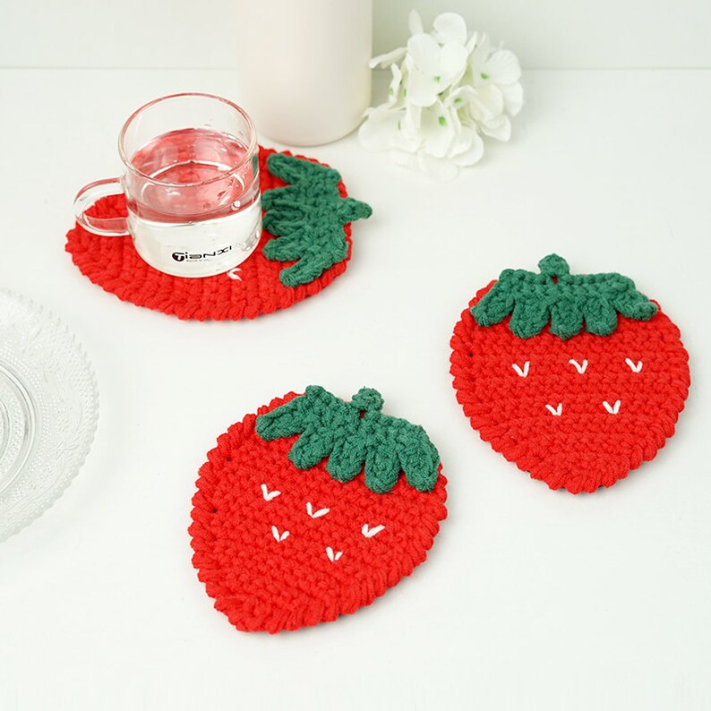Strawberry Coaster,strawberry Crochet Coaster,crochet Coaster,granny ...