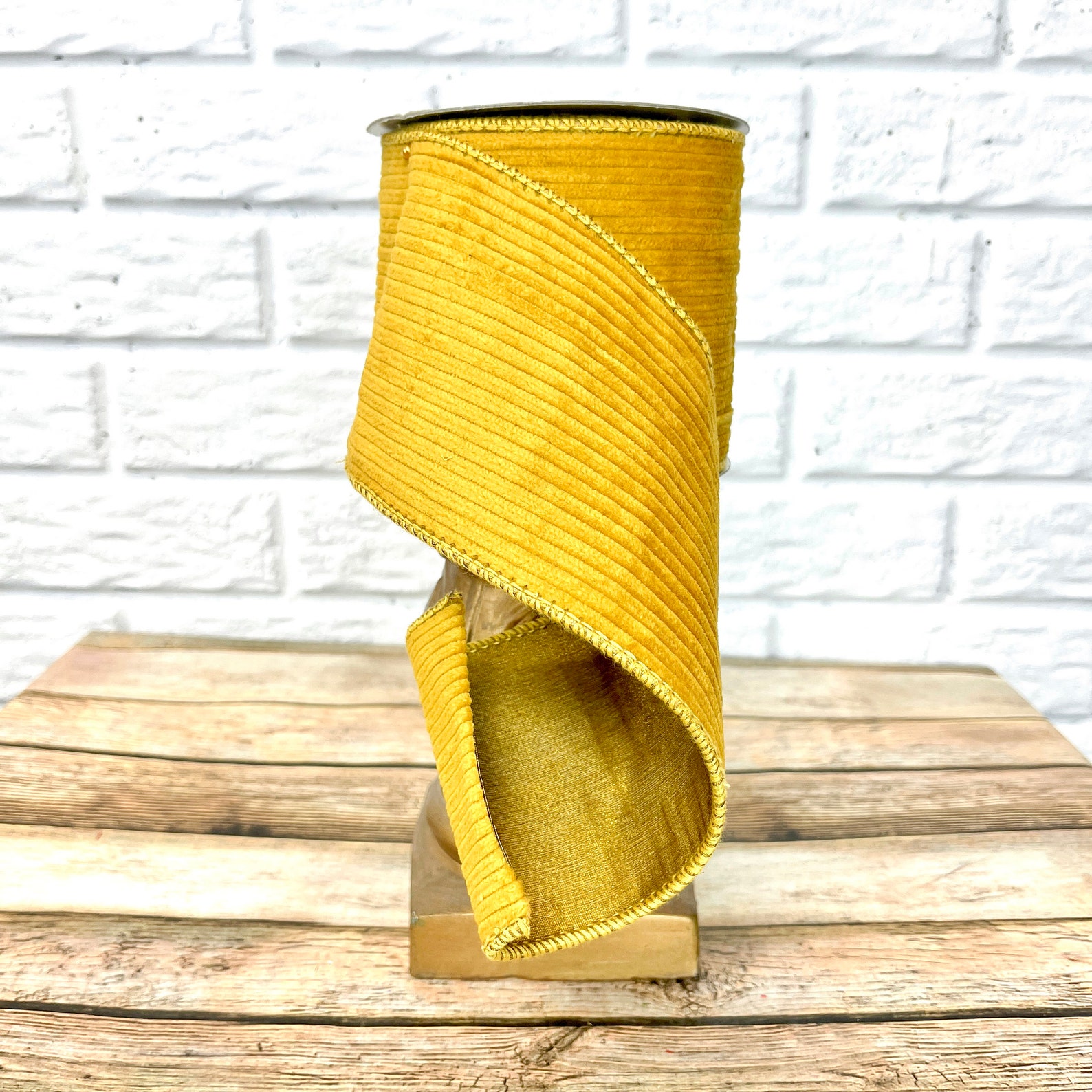 Corduroy Deluxe Mesh Backed 4 X 5YD Ribbon Mustard Yellow Wired Ribbon ...