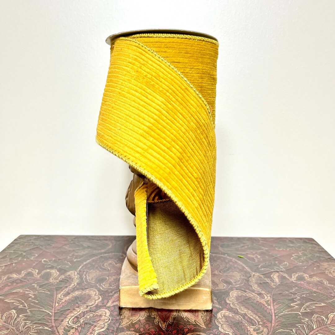 Corduroy Deluxe Mesh Backed 4 X 5YD Ribbon Mustard Yellow Wired Ribbon ...