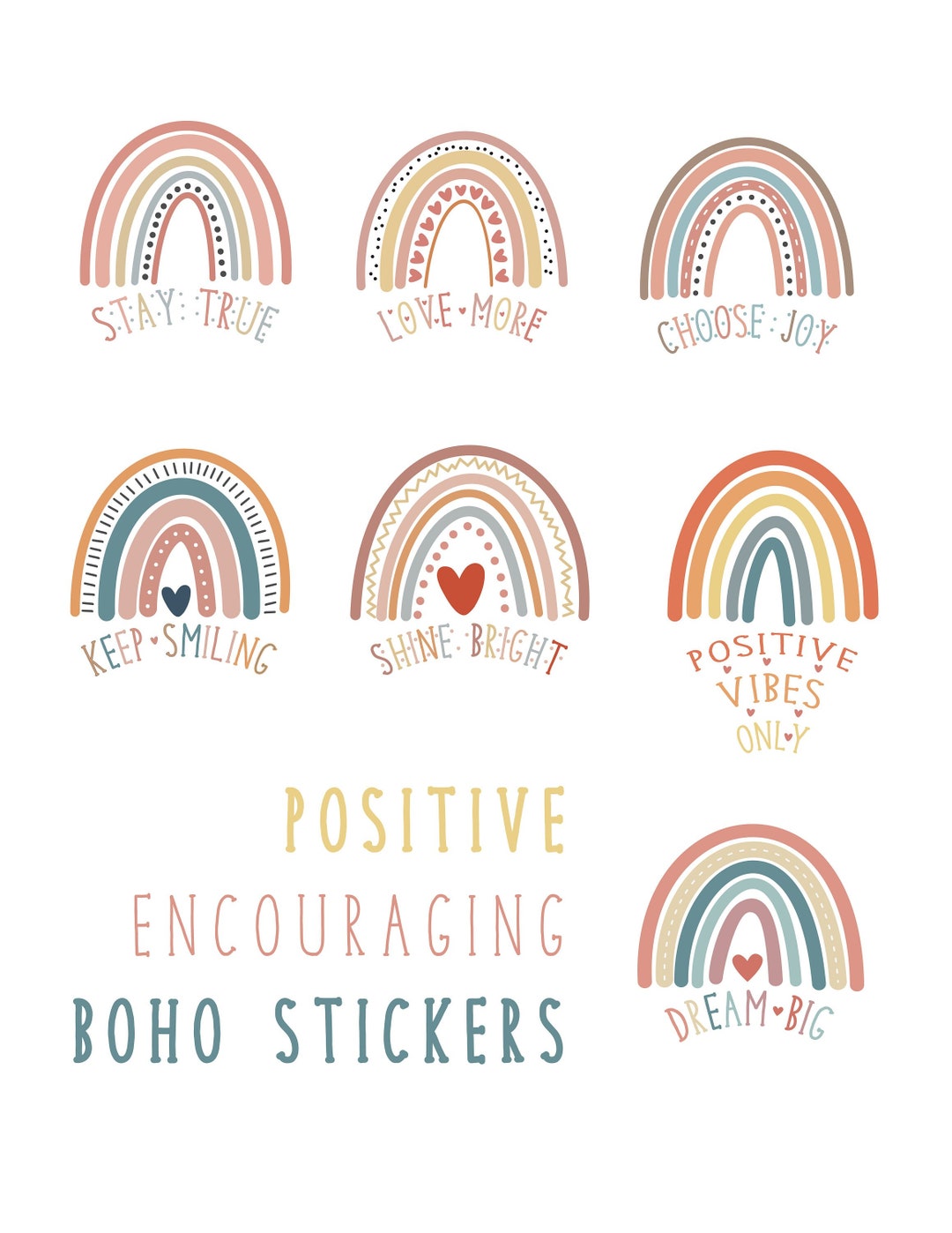 Positive Affirmation Rainbow Bundle - Boho Rainbow Stickers ...