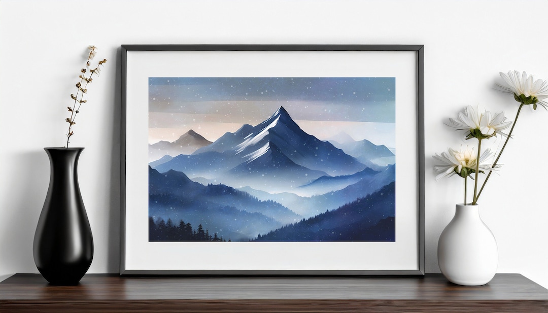 Modern Minimalist Mountain Landscape Digital Art Print, Serene Nature ...