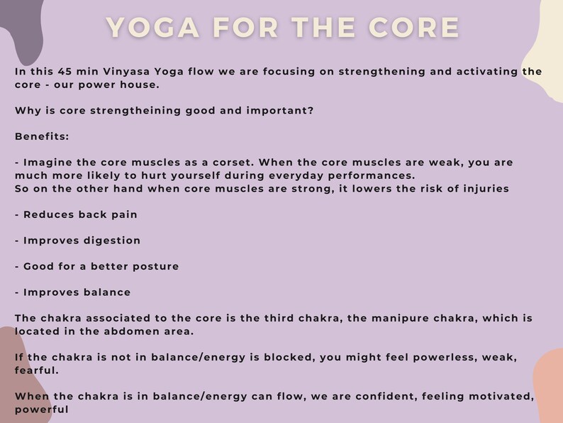 Yoga Class Plan Yoga Sequence Yoga for the Core PDF - Etsy
