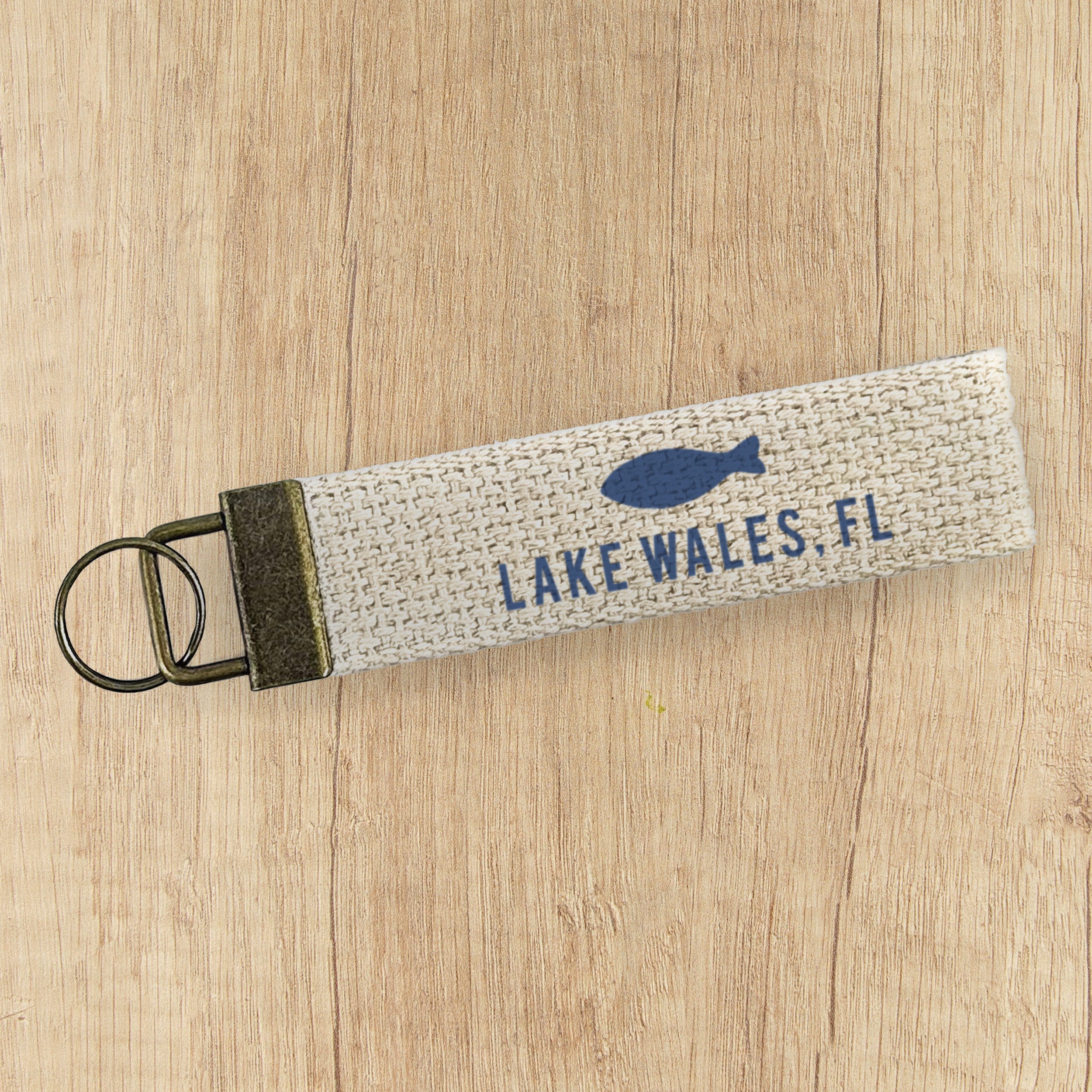 Hand Drawn Fish W/ City, State - Canvas Key Fob, Durable Key Fob ...