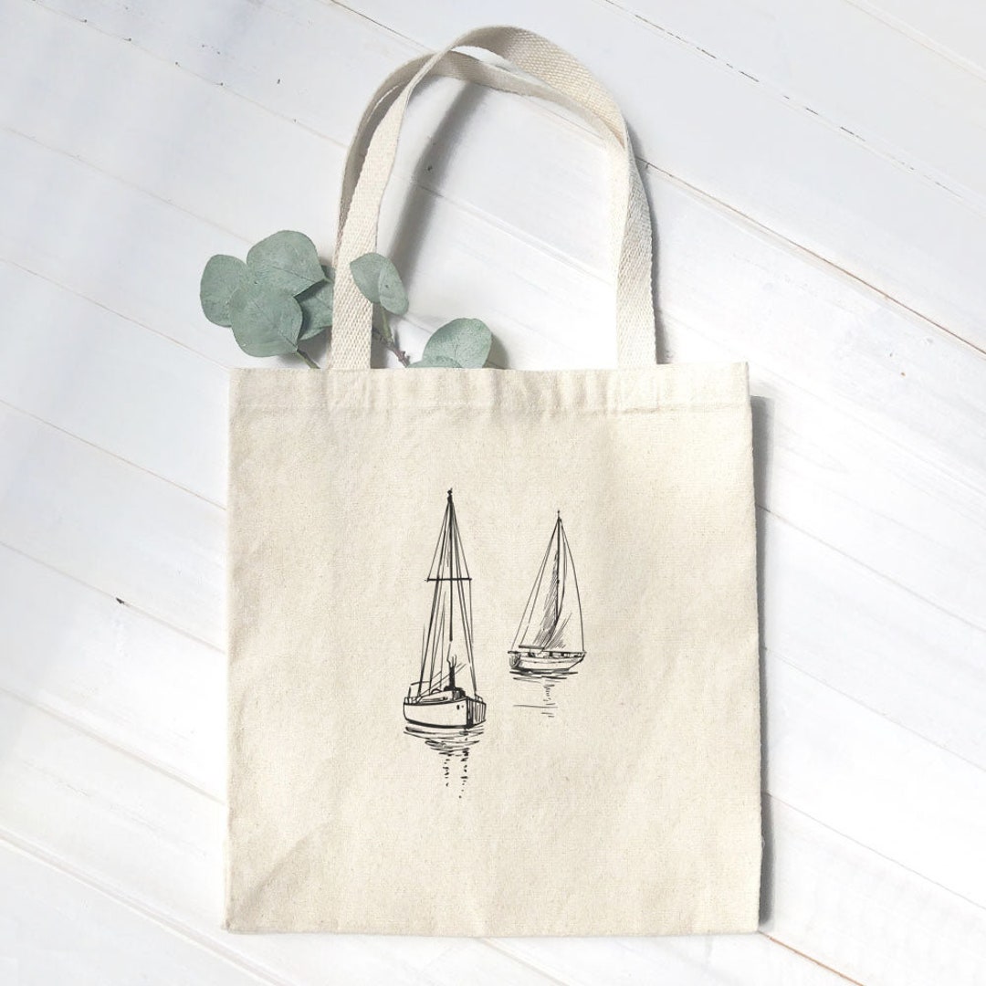 Sketched Sailboats - Canvas Tote Bag, Market Bag, Grocery Bag, Coastal ...