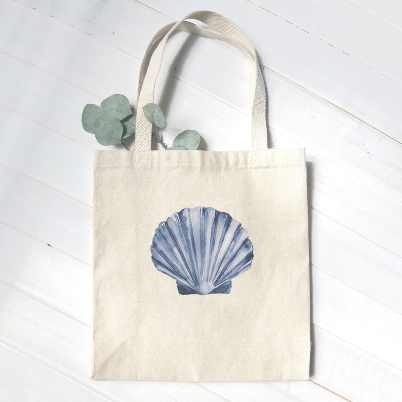 Blue Shell - Canvas Tote Bag, Market Bag, Beach Tote Bag, Sturdy ...