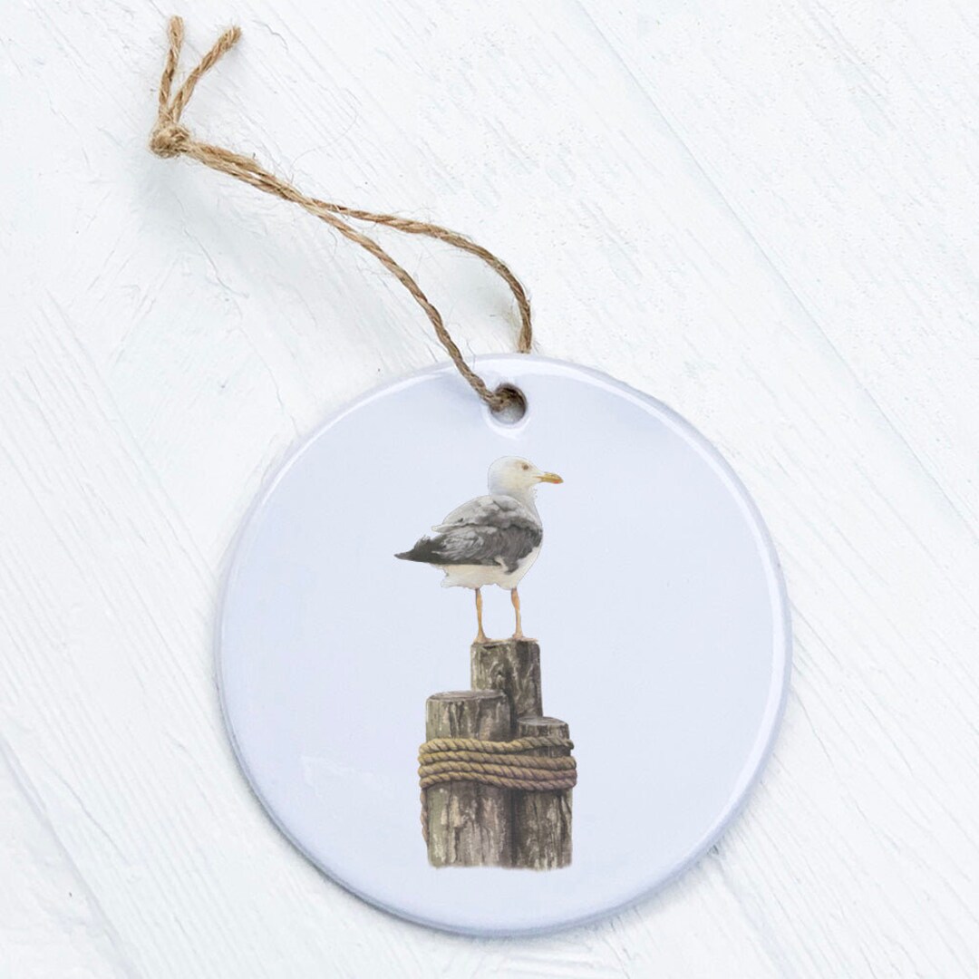 Watercolor Seagull - Ornament, Host Gift Tag, Coastal Gift, Porcelain ...