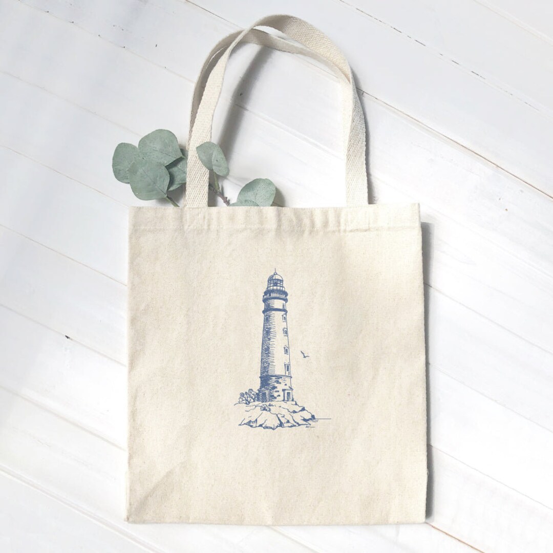 Sketched Lighthouse (round) - Canvas Tote Bag, Market Bag, Grocery Bag ...