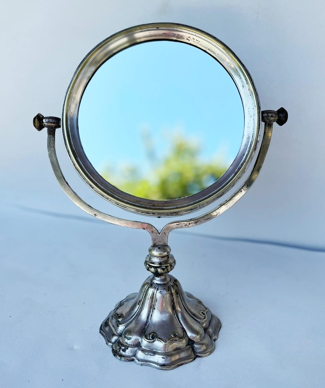 Vintage Silver Plated Vanity Mirror: Norblin & Co. Warsaw - Etsy
