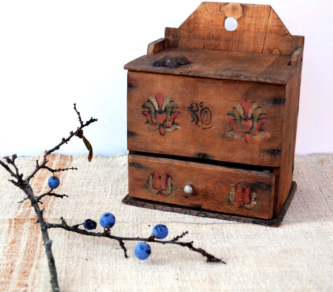 Hungarian Folk Art Wood Carved for Salt and Peper Spices Wall Cabinet ...