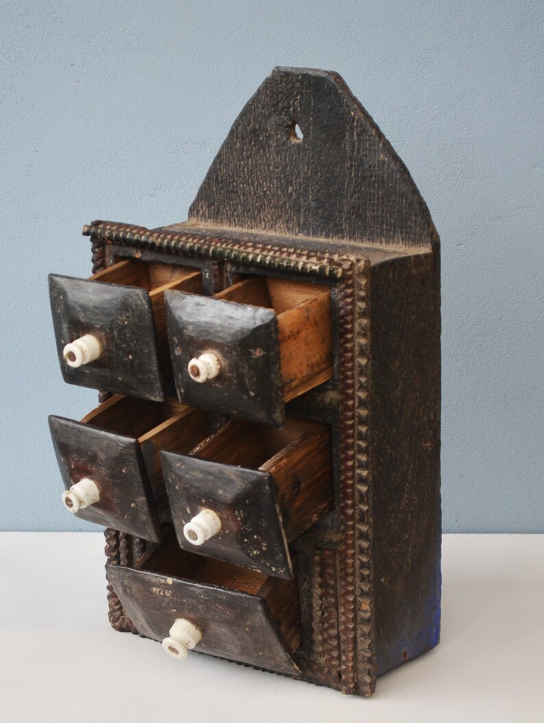 Tramp Art Primitive Wood Carved Kitchen Apothecary Spices Cabinet - Etsy