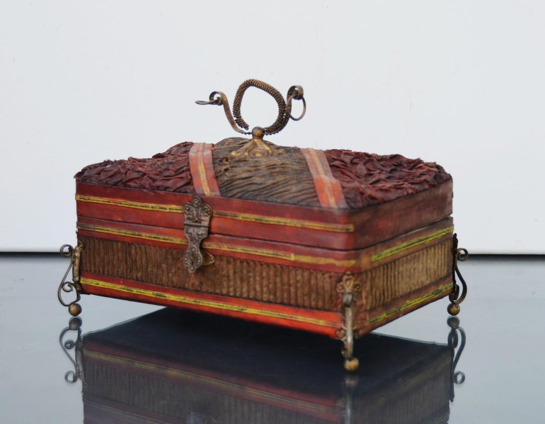 19th Century French Embroidered Silk Box With Filigree Handle - Etsy