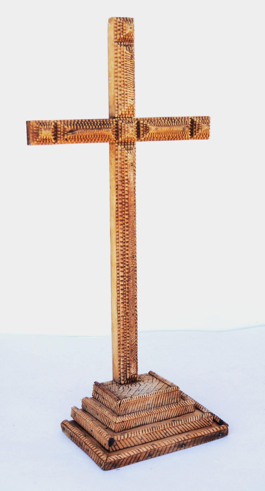 19th C. German Standing Crucifix Made of Tramp Art Chipped Wood - Etsy