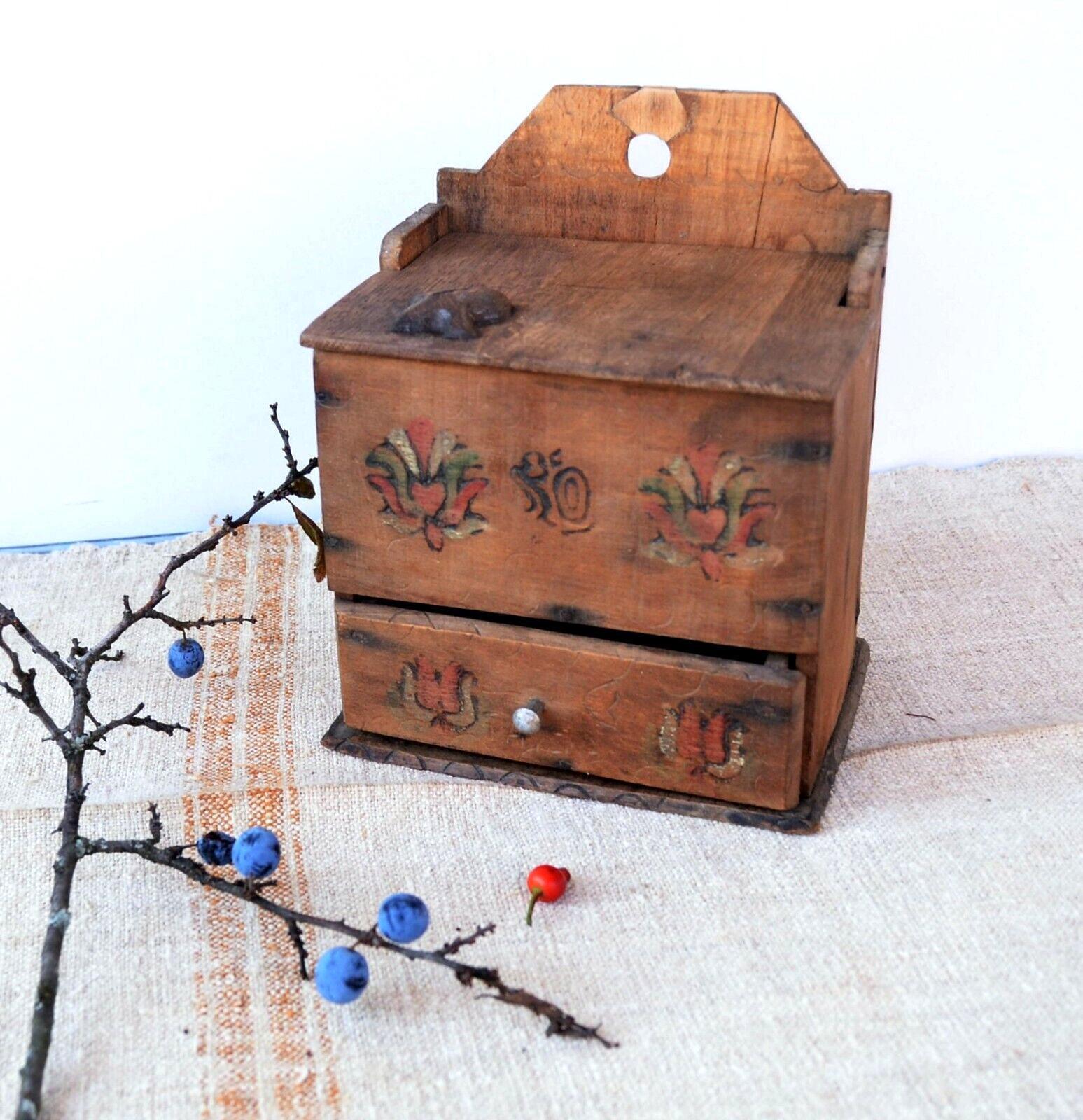 Hungarian Folk Art Wood Carved for Salt and Peper Spices Wall Cabinet ...