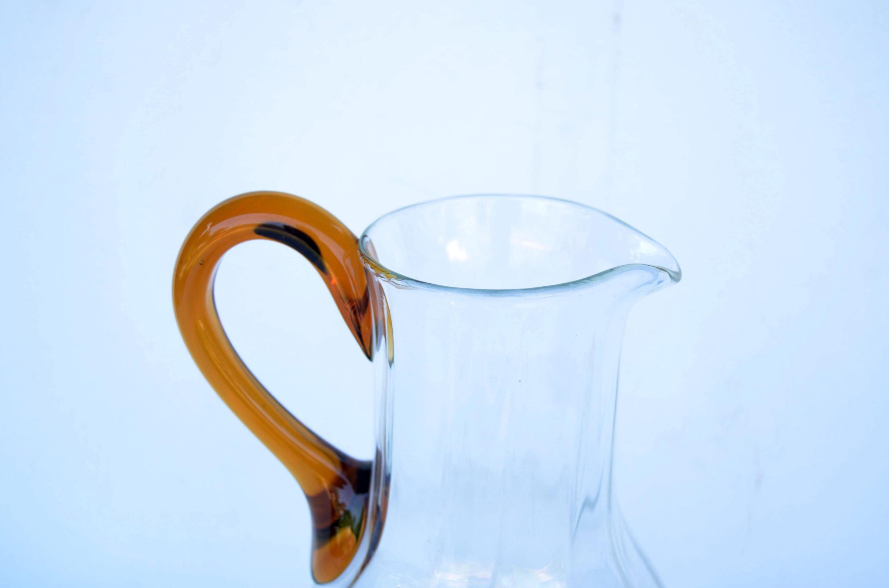 Blown Glass French Bistro Pitcher Decanter 1L Amber Handle Circa 1930 ...