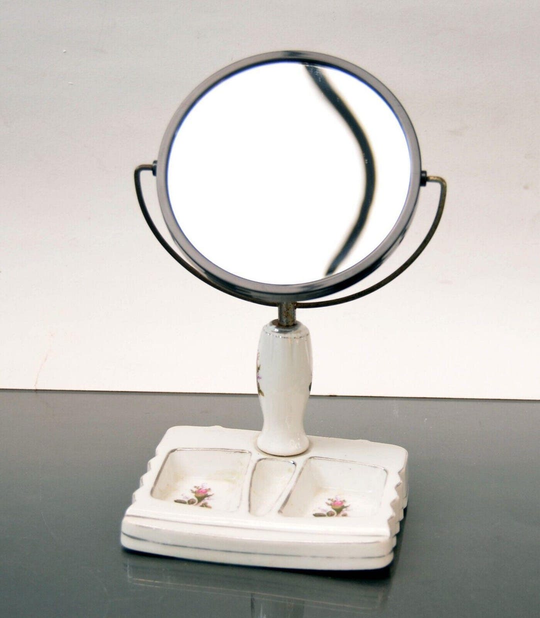 Mid Century Make up Vanity Double Mirror on Porcelain Foot Made in ...
