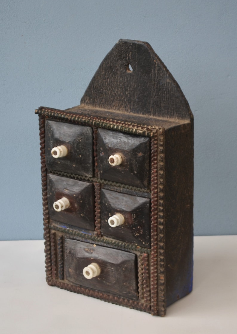 Tramp Art Primitive Wood Carved Kitchen Apothecary Spices Cabinet - Etsy