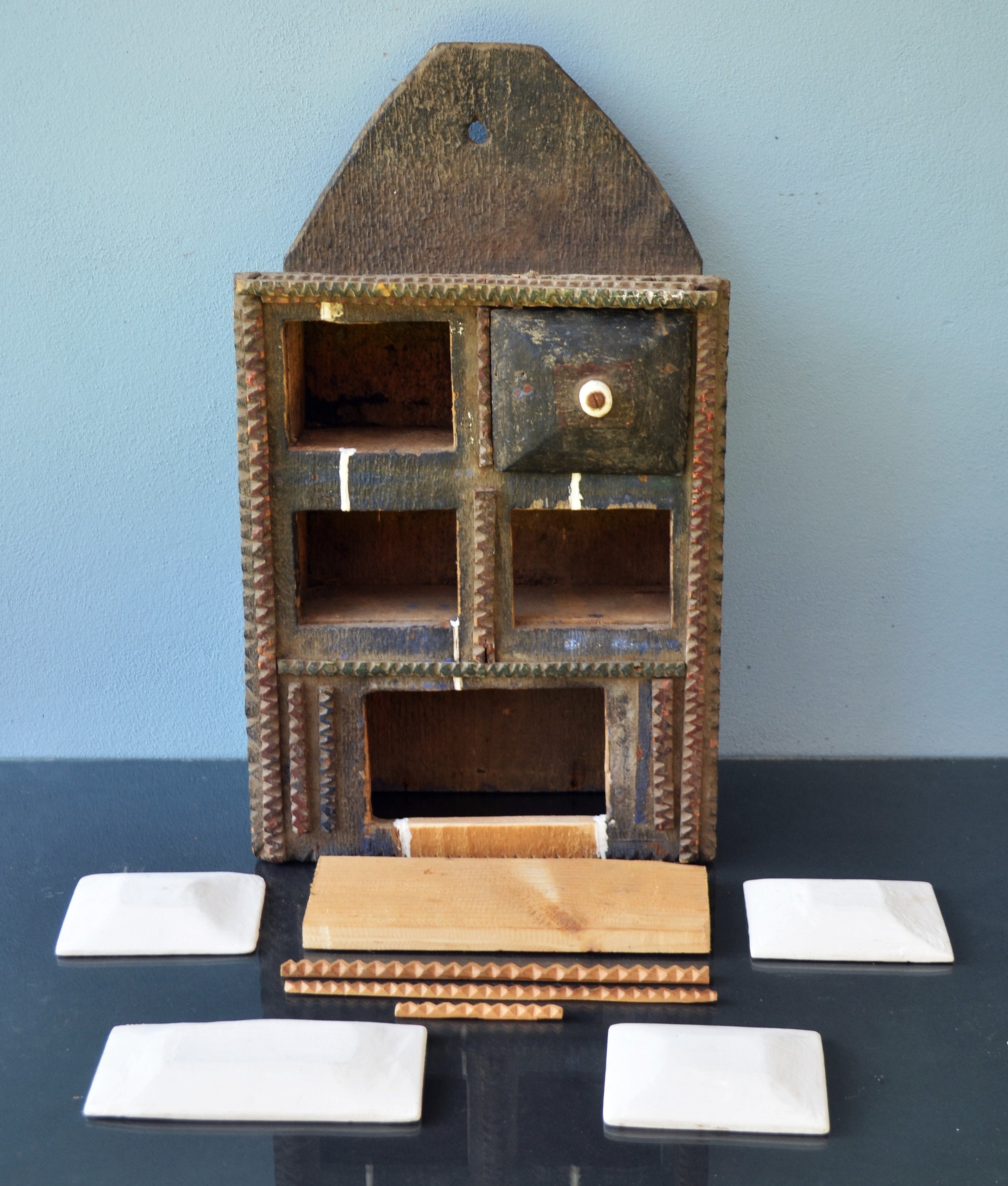 Tramp Art Primitive Wood Carved Kitchen Apothecary Spices Cabinet - Etsy