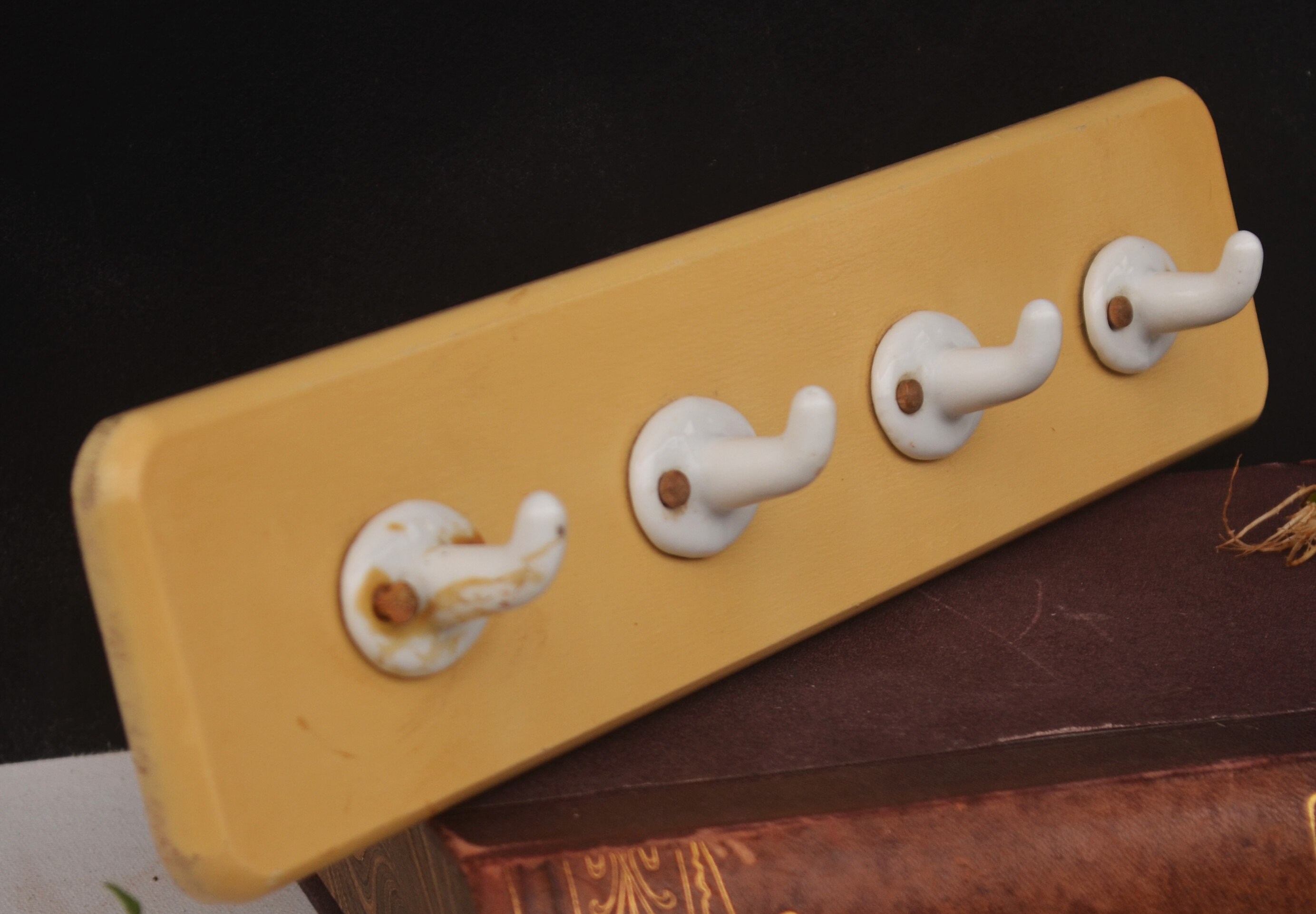 Antique Art Deco Wall Hanging Rack Coat With 4 Porcelain Hooks - Etsy