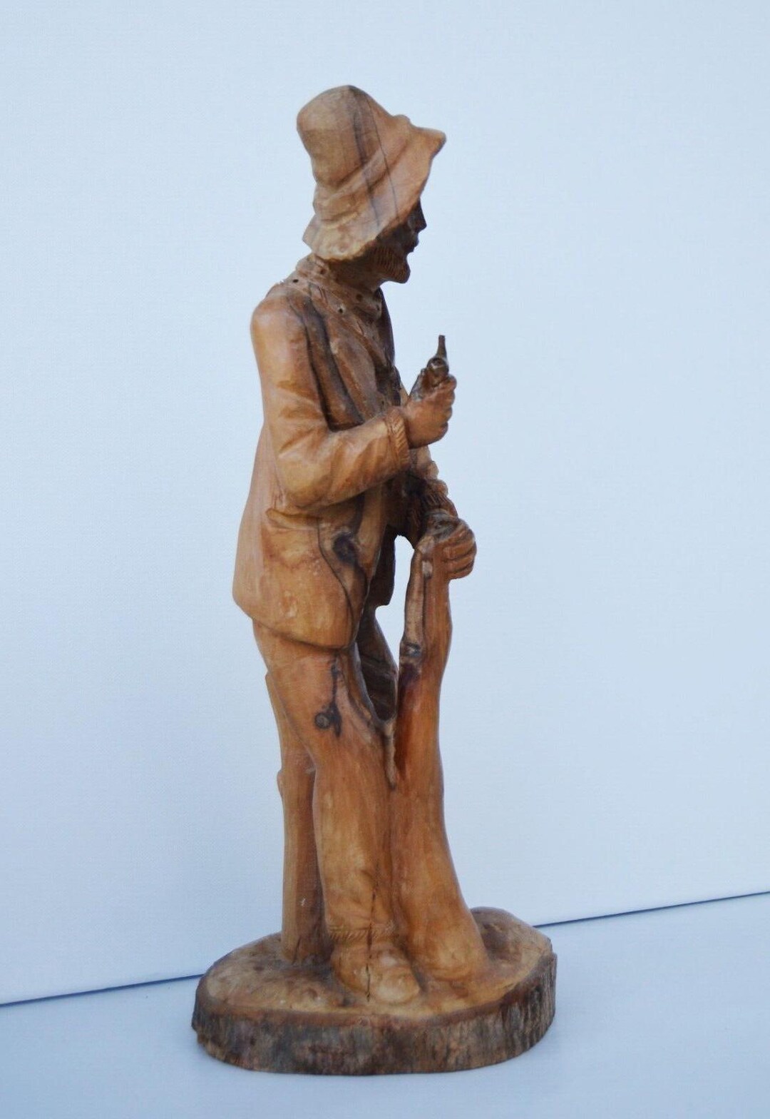 Carved Wood Sculpture Old Man Hunter With Pipe Ebony Wood - African ...