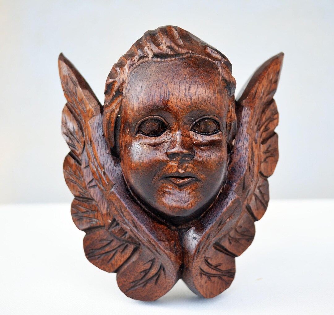 Antique Italian Angel Putti Winged Cherub Head in Hard Wood Carved - Etsy