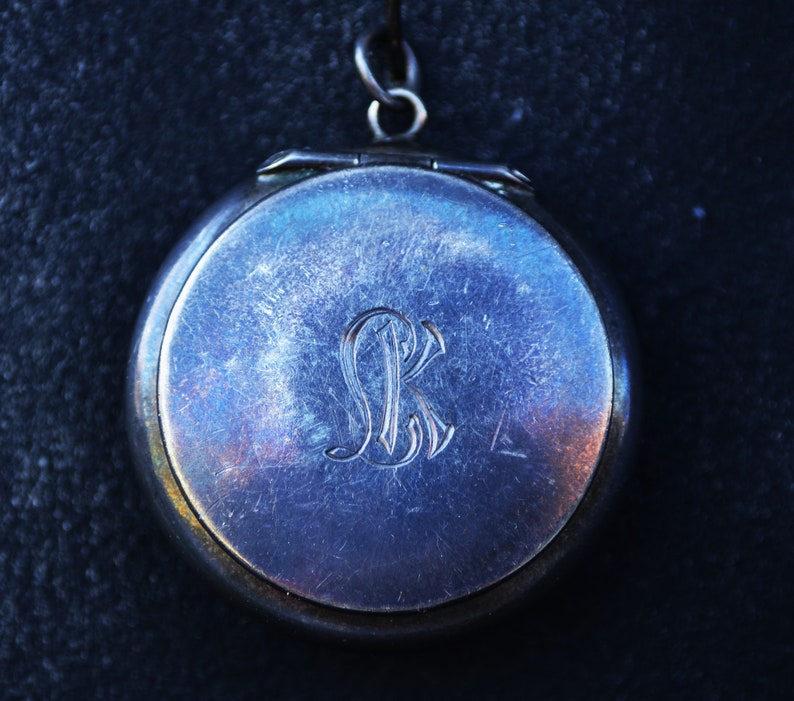 Antique Victorian Silver Plated Pill Box Locket, Engraved Monogram LK ...