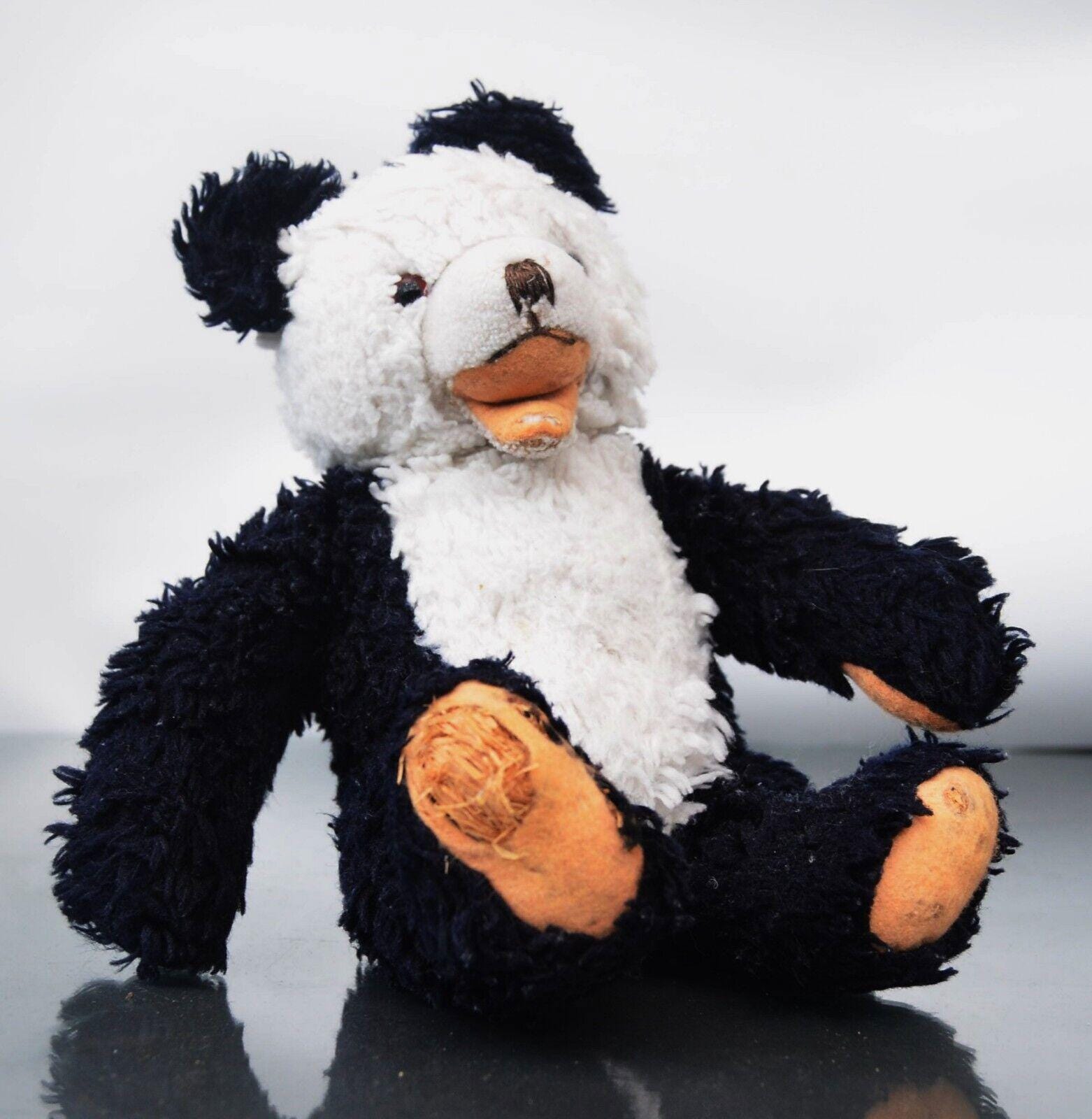 Antique Squeeze Noisy Teddy Panda Bear Hermann Toy Mohair With Jointed ...