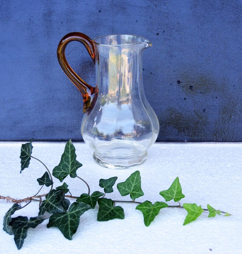 Blown Glass French Bistro Pitcher Decanter 1L Amber Handle Circa 1930 ...