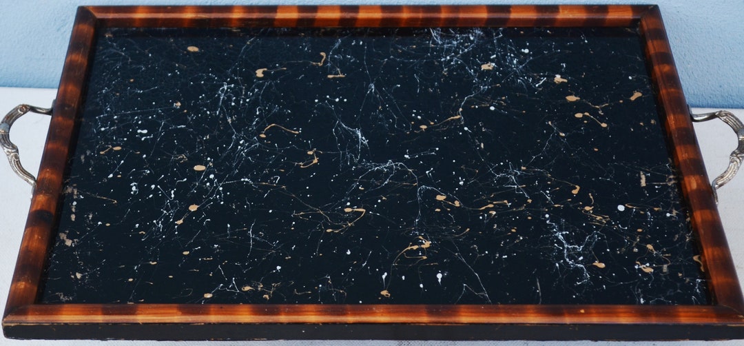 Mid Century Serving Tea or Coffee Tray Painted Pollock Abstract Style ...
