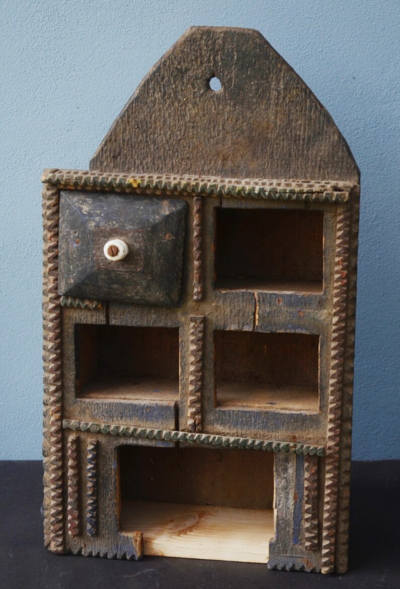 Tramp Art Primitive Wood Carved Kitchen Apothecary Spices Cabinet - Etsy
