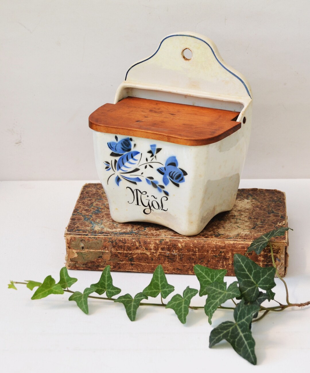 Mid Century Wall Ceramic Salt Box elsa Gefle Sweden Delft - Etsy