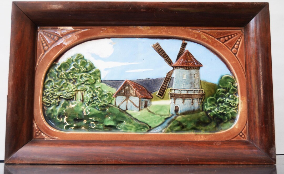 Jugendstil Ceramic Relief Tile Landscape Majolica - Etsy