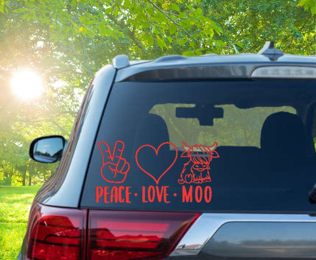 Peace Love Moo Car Decal Highland Cow Car Decals Moo Moo, Laptop ...
