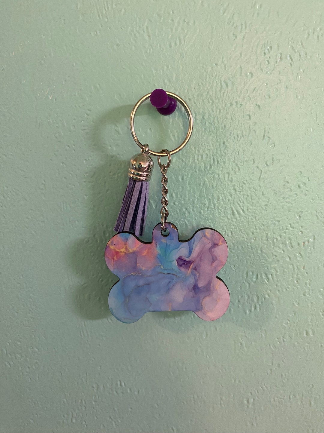 Dog Bone Shaped Keychain With Marble Design With Your Choice - Etsy