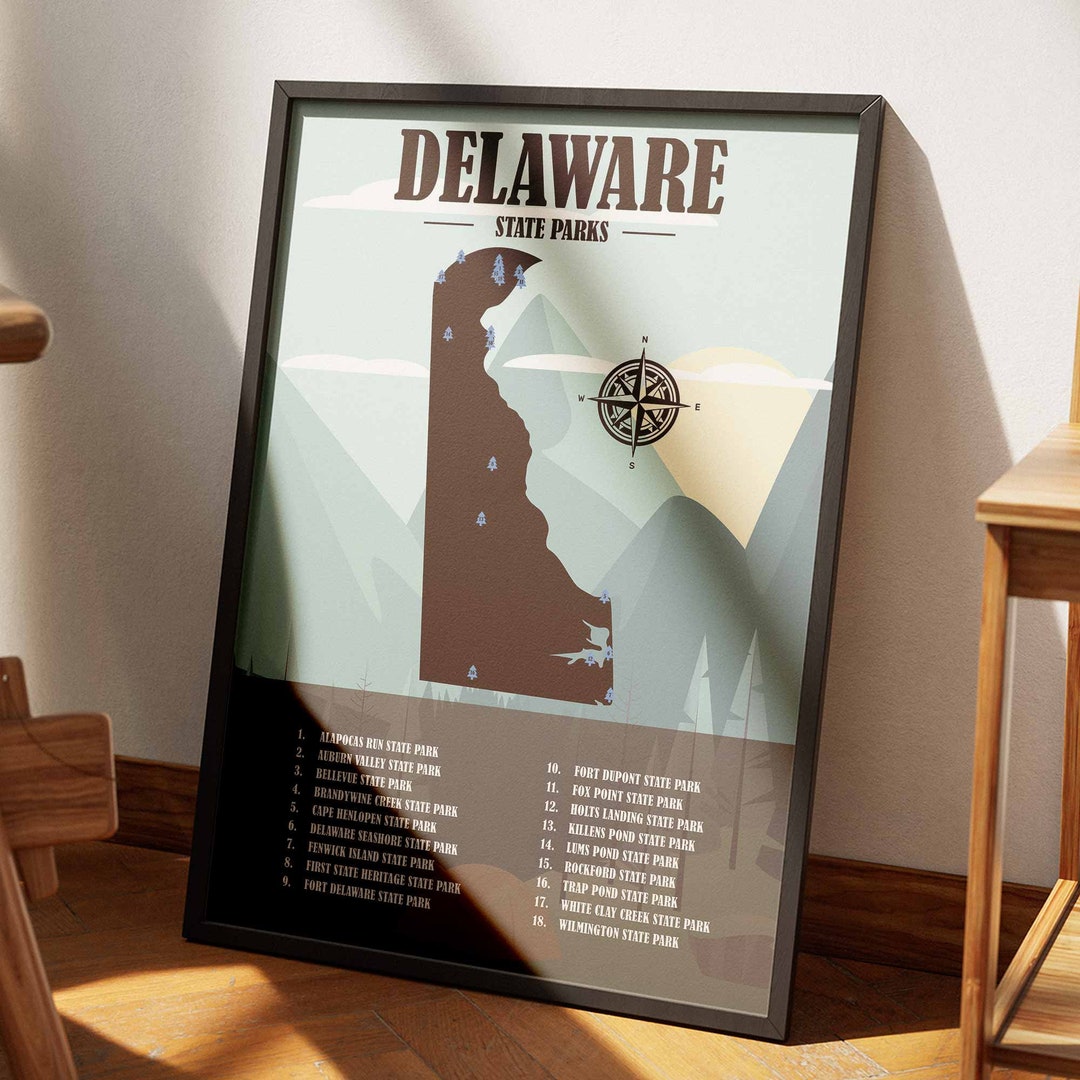 Delaware State Parks Map List | Hiker Gift | Adventure Decor Gift ...