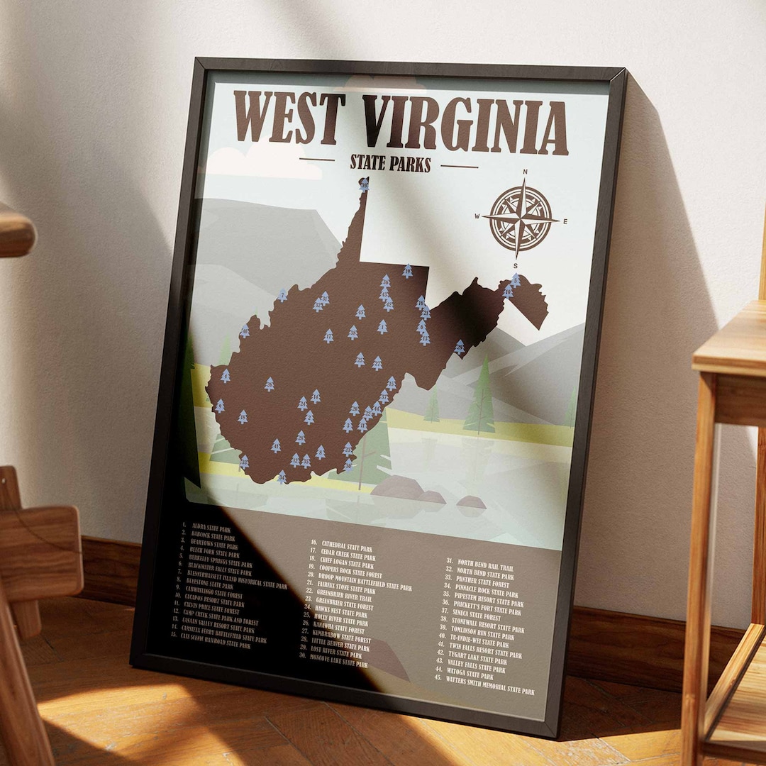 West Virginia State Parks Map List | Hiker Gift | Adventure Decor ...