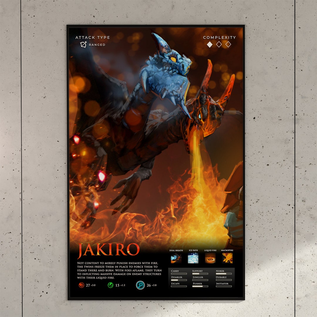 Jakiro Dota 2 Game Anime Art Print Poster | Aesthetic Game Room Decor ...