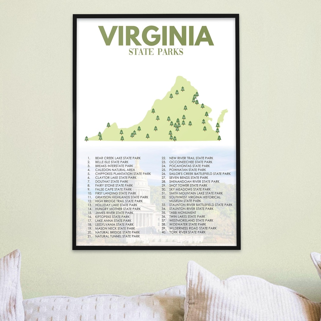 Virginia State Parks List | Virginia Art Camping Decor | Virginia Map ...