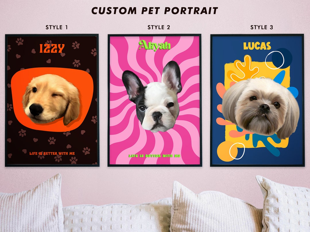 Custom Pet Photo Portrait Print | Framed | Personalized Pet Photo ...