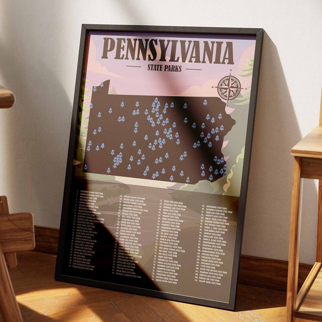 Pennsylvania State Parks Map List | Hiker Gift | Adventure Decor ...