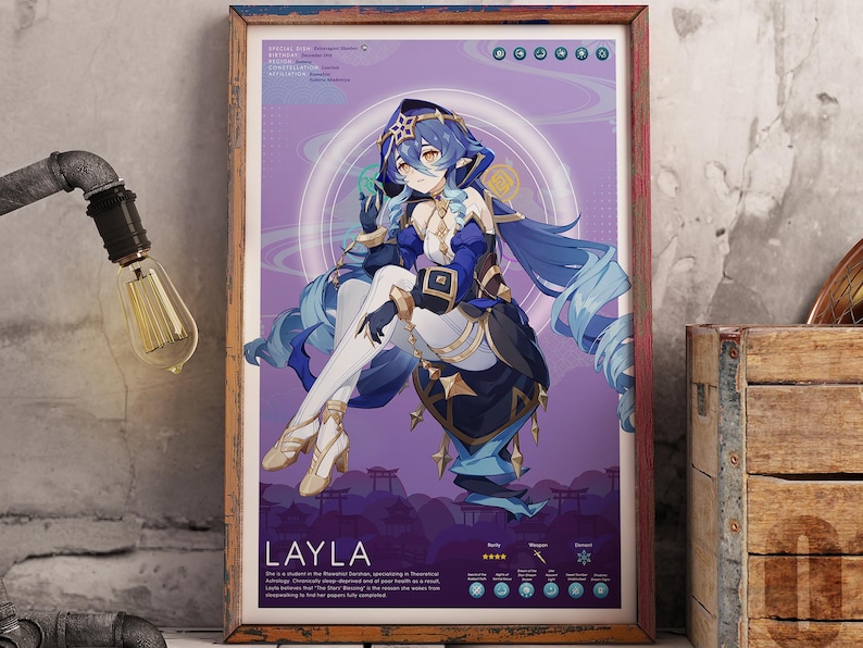 Layla | Genshin Impact Profile Poster | Anime Poster | Gaming Print ...
