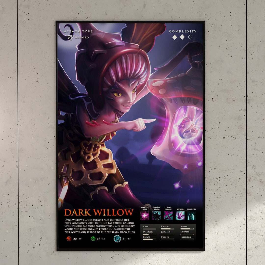 Dark Willow Dota Game Anime Art Print Poster | Aesthetic Game Room ...