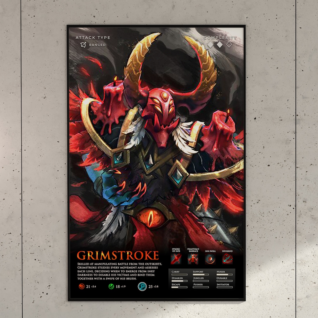 Grimstroke Dota 2 Game Anime Art Print Poster | Aesthetic Game Room ...