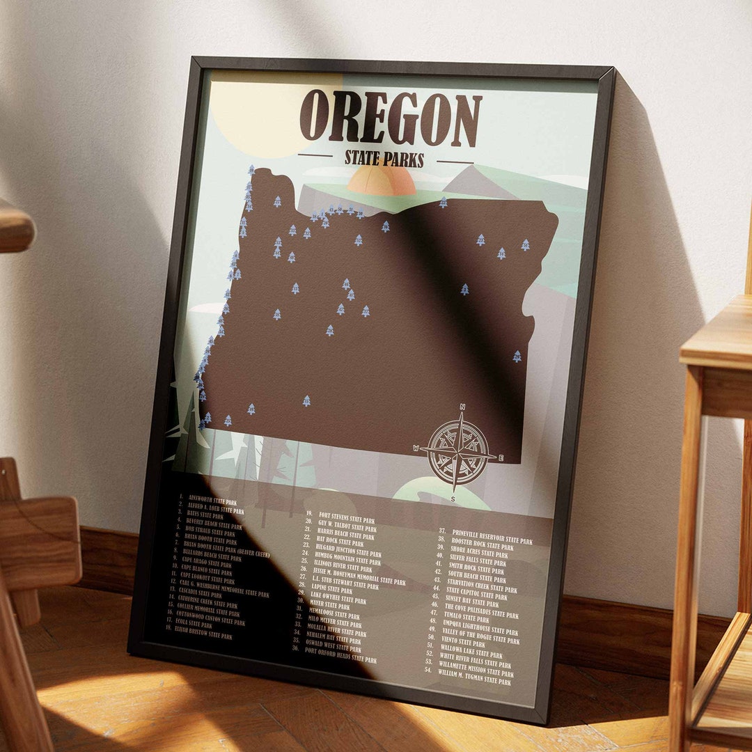 Oregon State Parks Map List | Hiker Gift | Adventure Decor Gift ...
