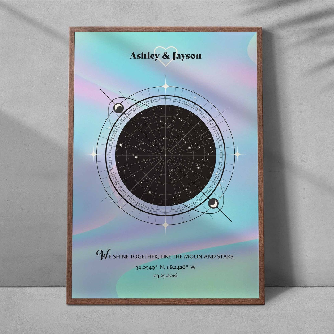 Custom Night Sky Poster Print | Special Date Star Chart | Constellation Map | Personalized ...