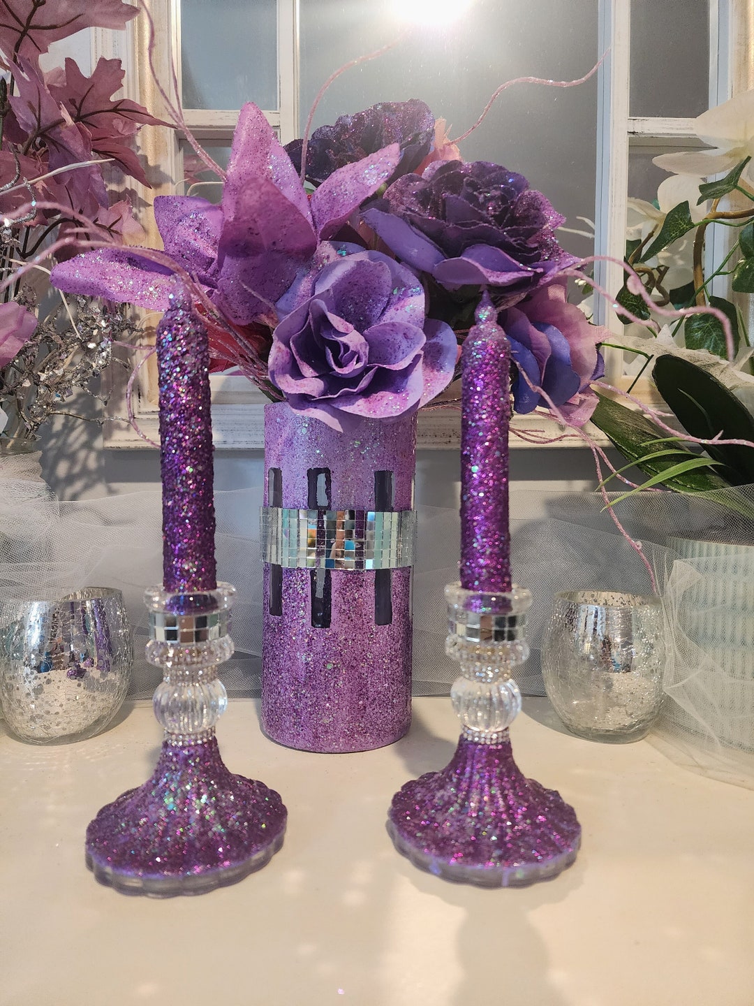 ONE of A Kind Purple Set /vase/flowers/candlesticks/holders for Her ...