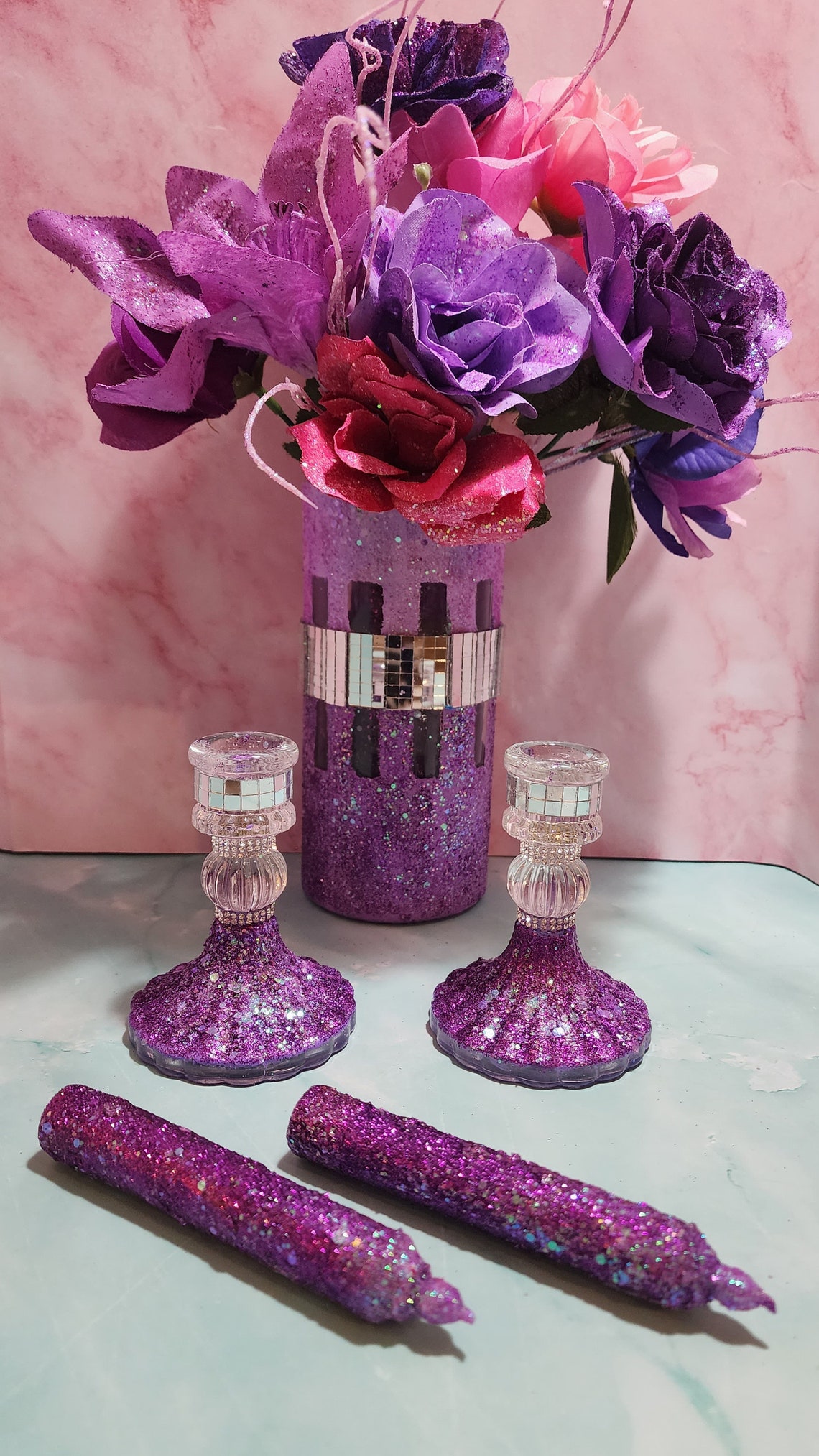 ONE of A Kind Purple Set /vase/flowers/candlesticks/holders for Her ...