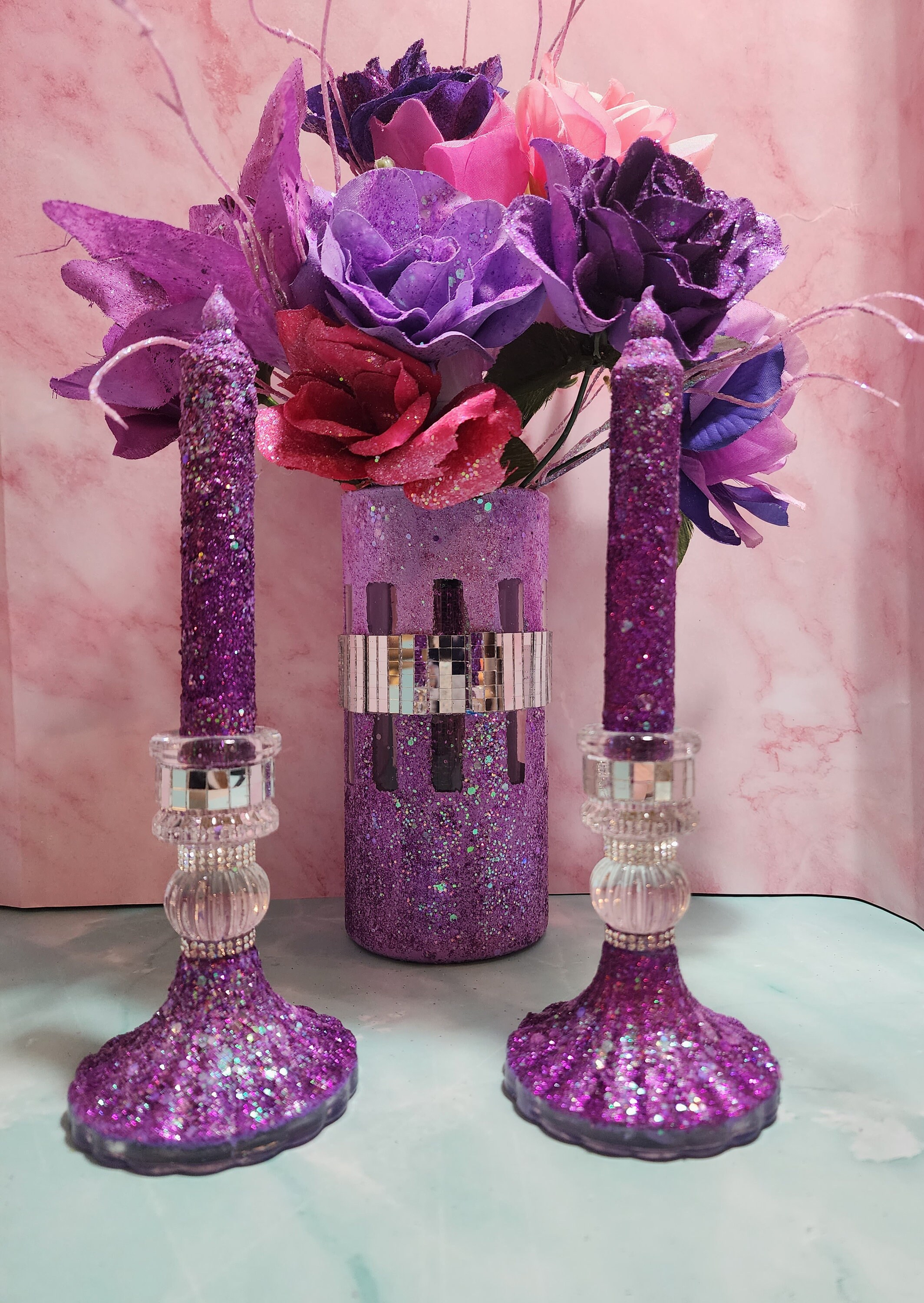 ONE of A Kind Purple Set /vase/flowers/candlesticks/holders for Her ...