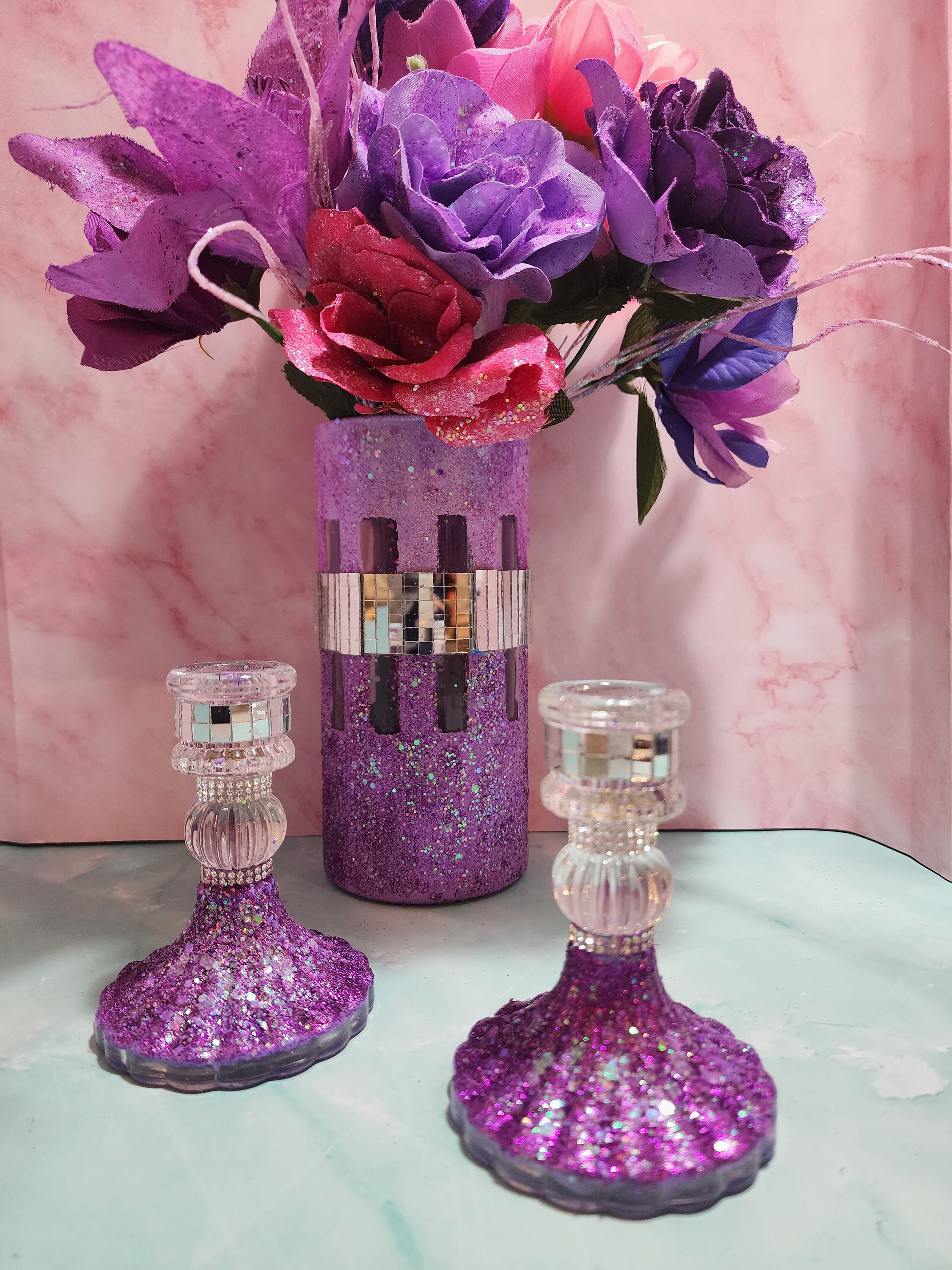 ONE of A Kind Purple Set /vase/flowers/candlesticks/holders for Her ...