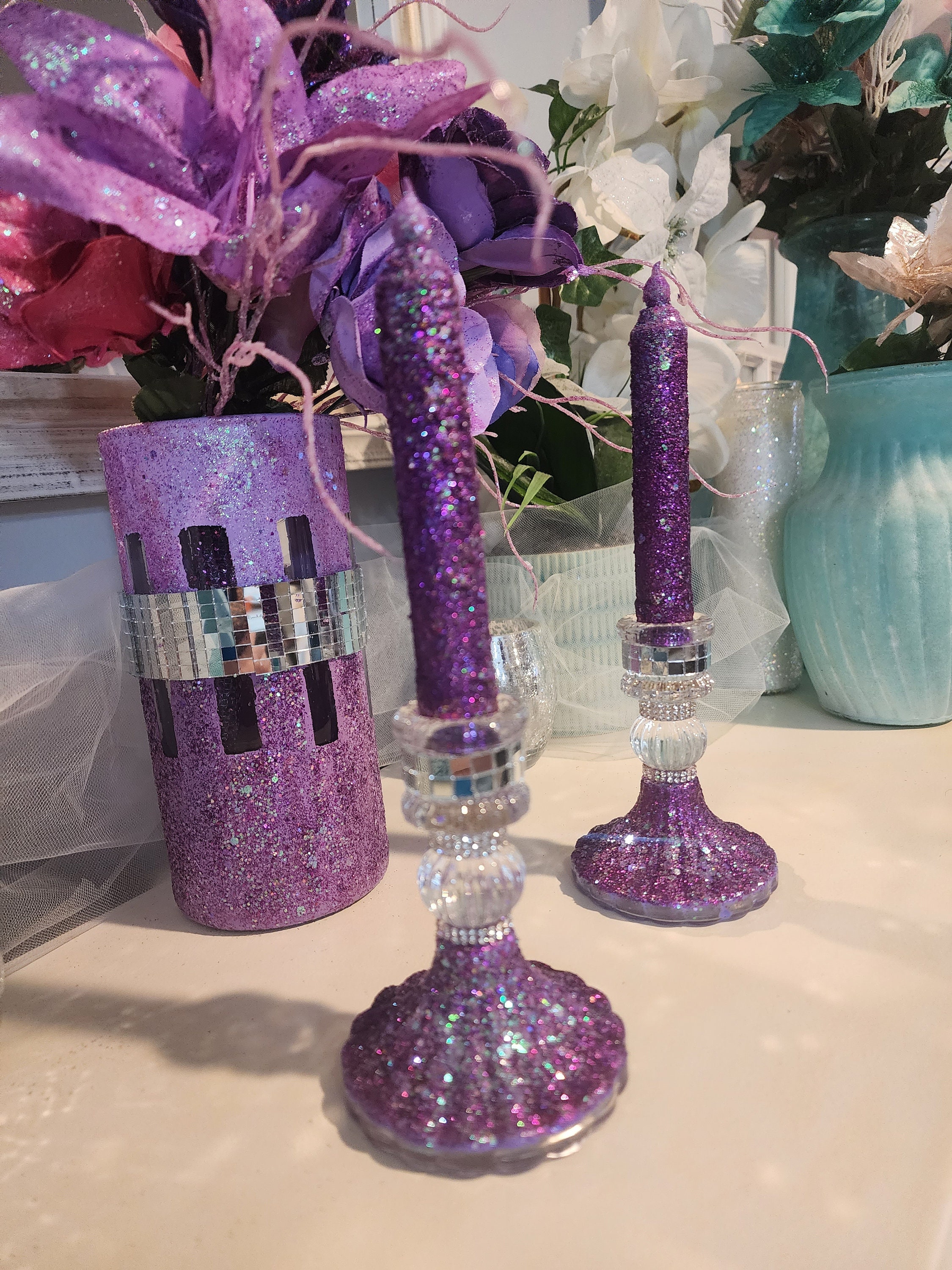ONE of A Kind Purple Set /vase/flowers/candlesticks/holders for Her ...